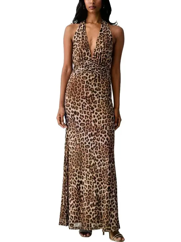 Bardot Leopard-print Ruched-waist Dress - Neutrals