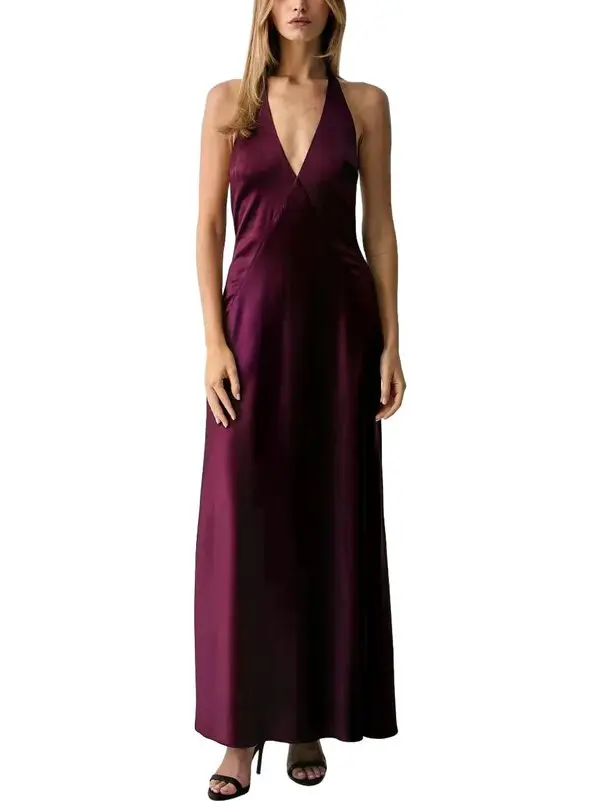Bardot Halterneck Backless Dress - Purple
