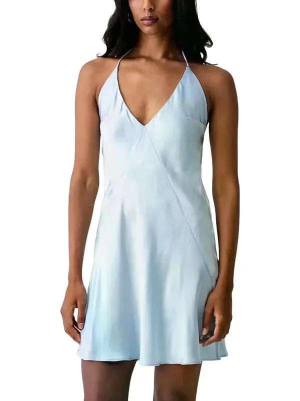 Bardot Halterneck Backless Dress - Blue