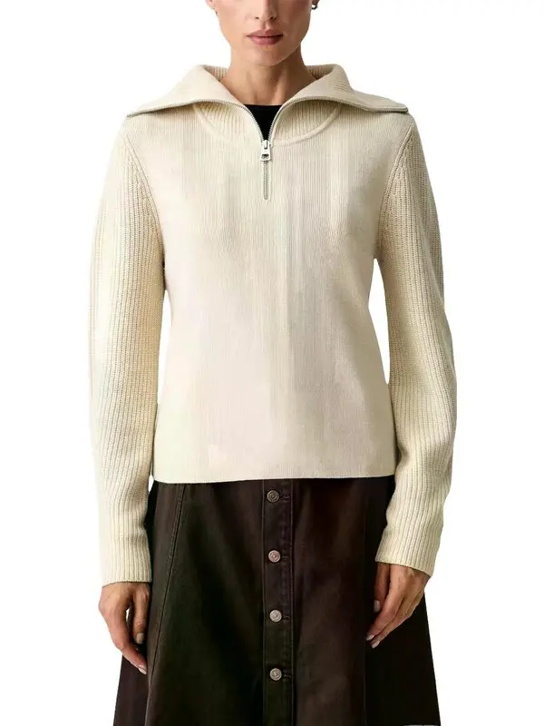 Marc O'polo Ribbed-knit Quarter-zip Sweater - Neutrals