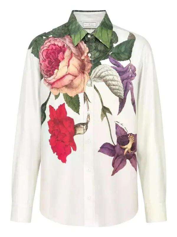 PIERRE-LOUIS MASCIA Floral-print Silk Shirt - Neutrals