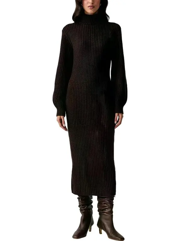 Armani Exchange Ribbed-knit Roll-neck Dress - Brown
