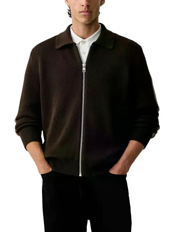 Marc O'polo Side-stripe Zip-up Sweater - Brown