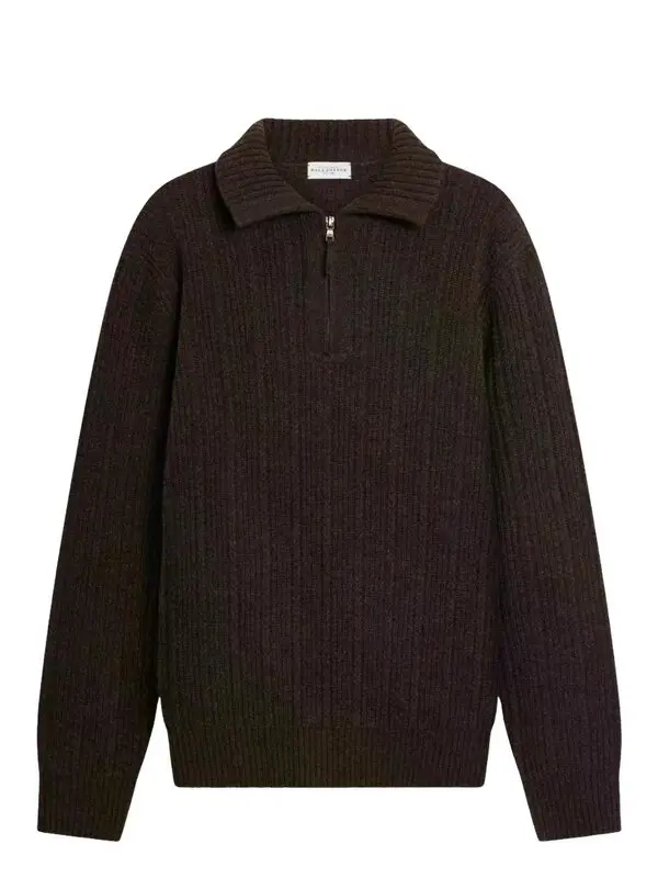 BALLANTYNE Ribbed-knit Half-zip Sweater - Brown