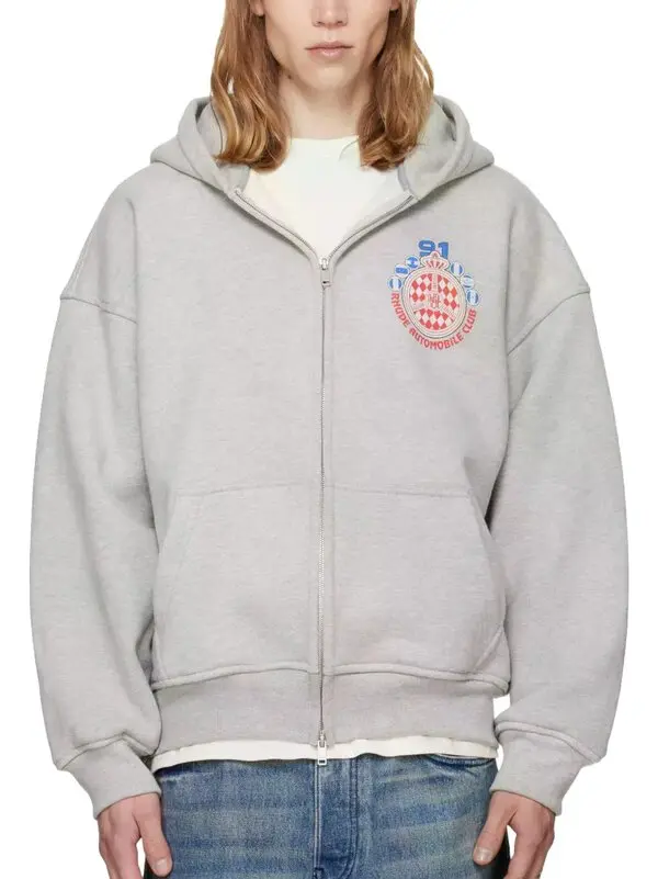 Rhude Automobile Club Logo-print Zip-up Hoodie - Grey