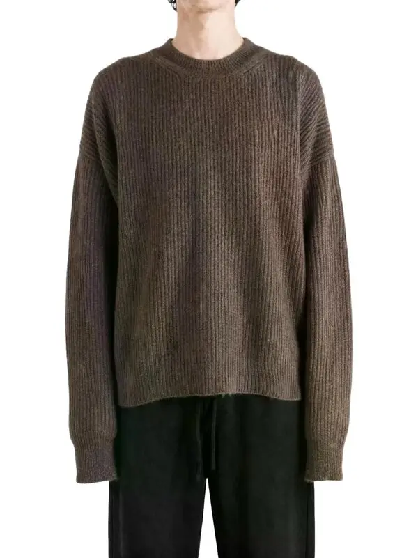 UMA WANG Ribbed-knit Crew-neck Sweater - Brown