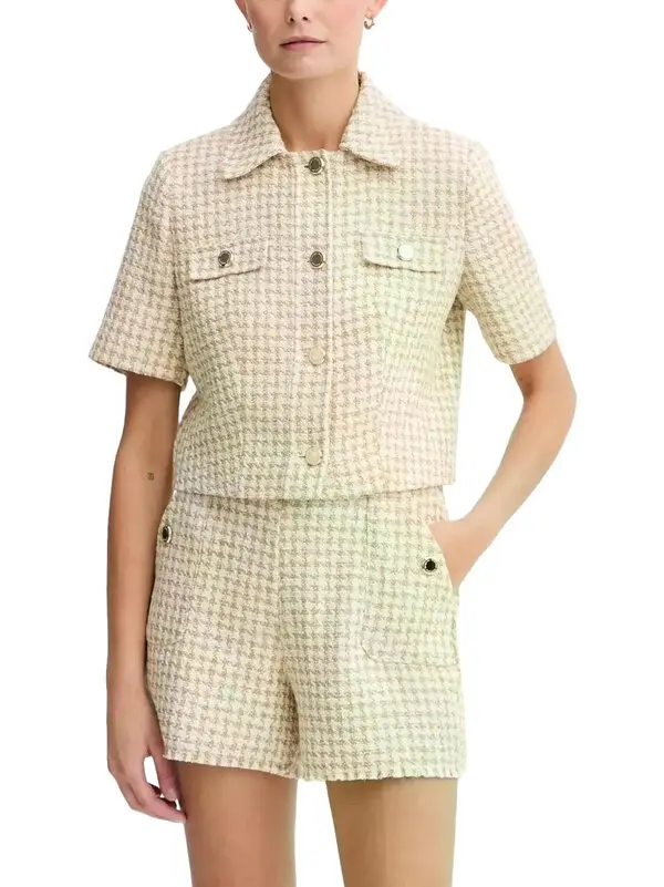 MORGAN Houndstooth Cropped Shirt - Neutrals