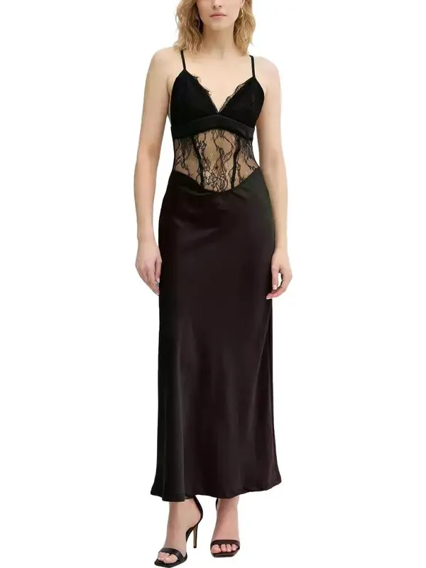 HAVEONE Lace-panelled Satin-finish Maxi Dress - Black