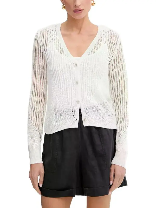 MORGAN Pointelle-knit Button-up Cardigan - White