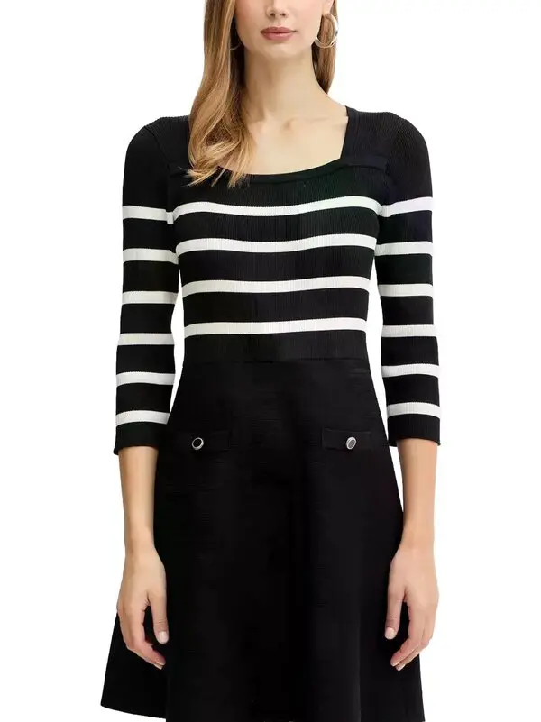 MORGAN Striped Button-detail Mini Dress - Black