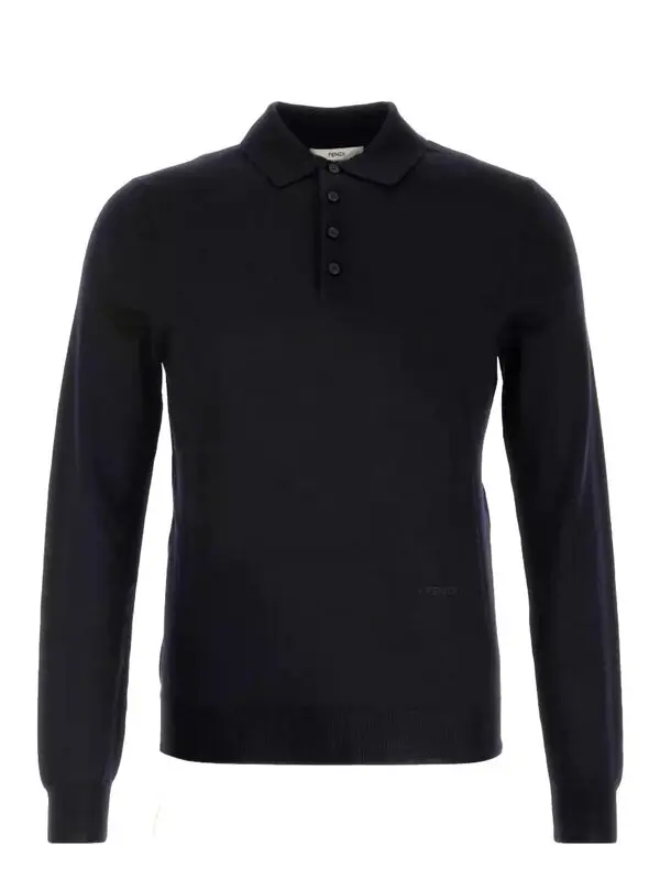 Fendi Fine-knit Long-sleeve Polo Shirt - Blue