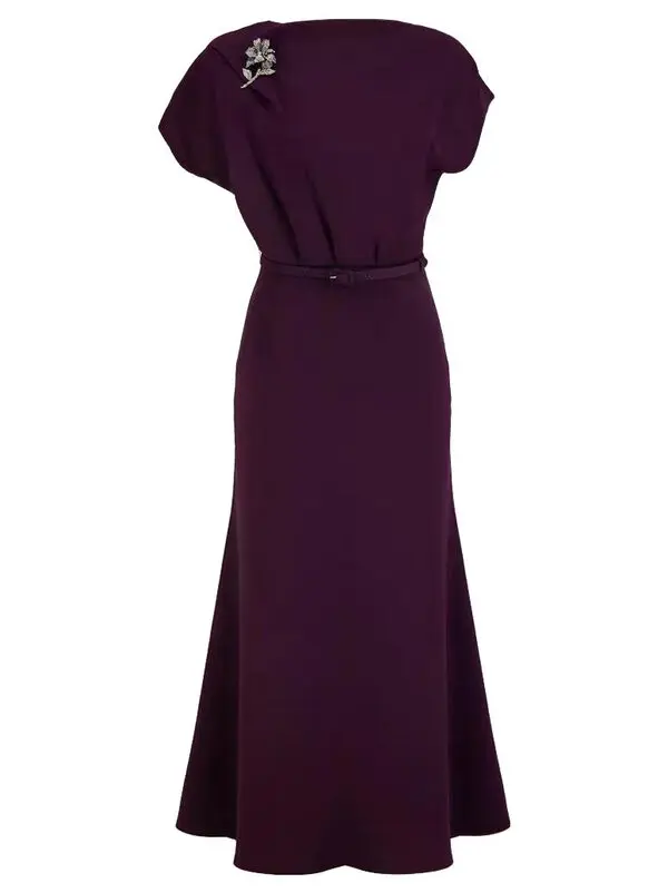 Roland Mouret Flower-brooch Midi Dress - Purple