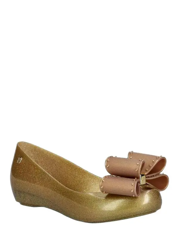 Melissa Glitter-detail Bow-embellished Ballet Flats - Gold