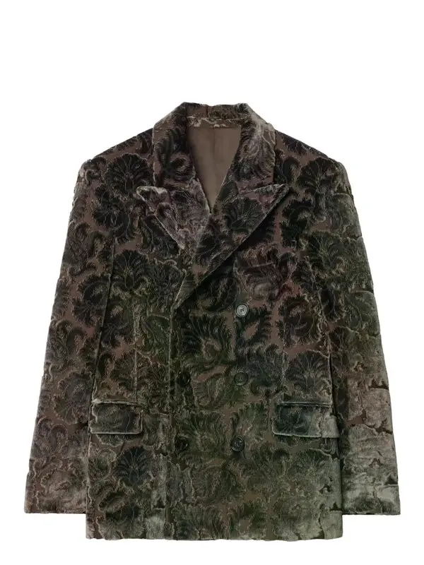 Burberry Double-breasted Jacquard Velvet Blazer - Brown