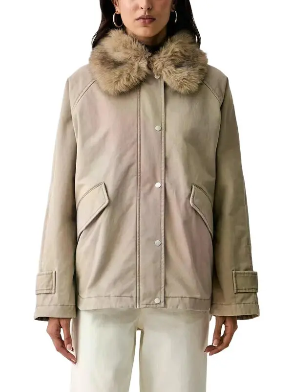 Marc O'polo Faux-fur Collar Raglan-sleeve Jacket - Neutrals