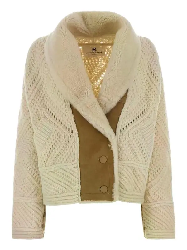 Ermanno Scervino Cable-knit Shearling-trim Cardigan - Neutrals