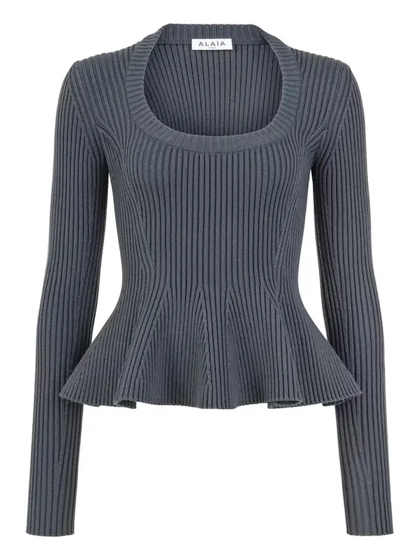 Alaïa Ribbed Peplum Top - Blue