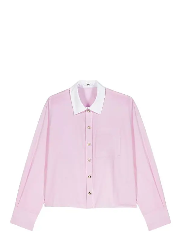 Maje Contrast-collar Boxy-fit Cotton Shirt - Pale Pink