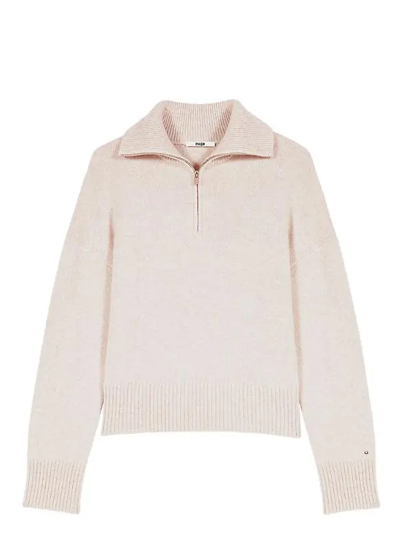 Maje Zip-neck Relaxed-fit Cashmere-blend Jumper - Beige