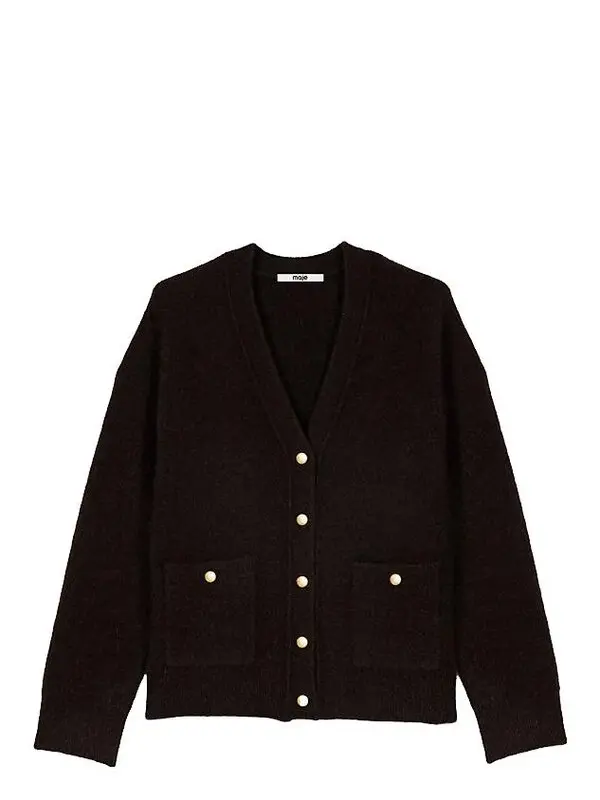 Maje Button-embellished Relaxed-fit Yak Wool-blend Cardigan - Dark Brown