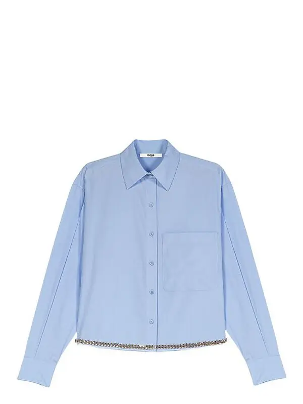 Maje Chain-embellished Boxy-fit Cotton Shirt - Light Blue