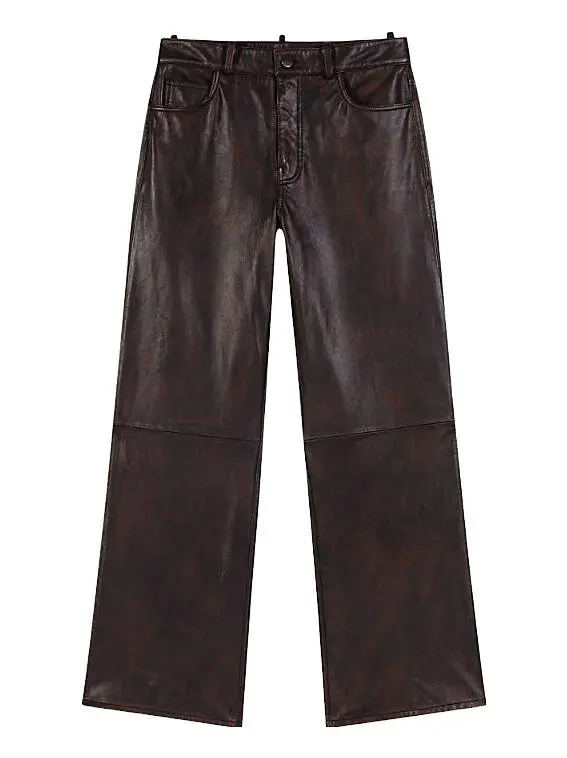 Maje Straight-leg Mid-rise Leather Trousers - Dark Brown