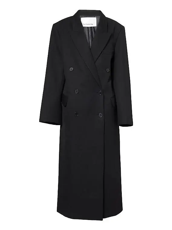 THE FRANKIE SHOP Jane Longline Double-breasted Woven Coat - Black
