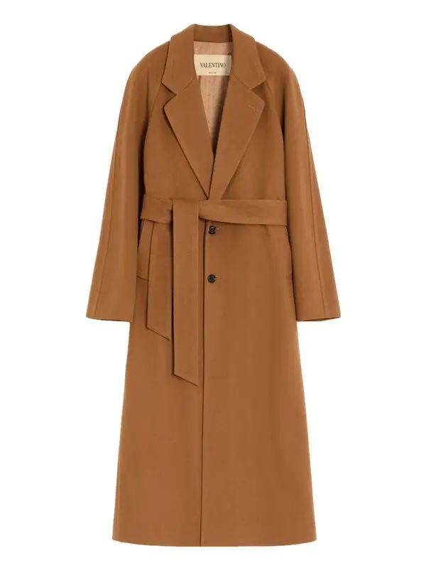 Valentino Garavani Light Wool Drap Coat With Belt - Tan