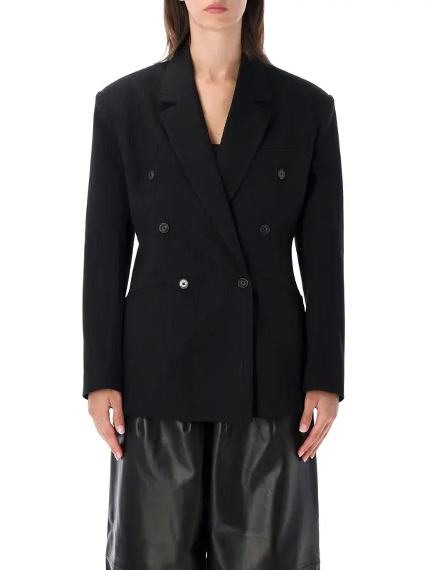 THE FRANKIE SHOP Double-breasted Tailored Pinstripe Blazer - Nero