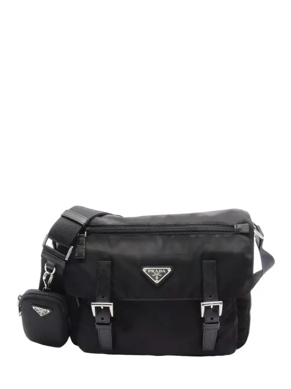 Prada Vela Saffiano Leather Shoulder Bag - Black
