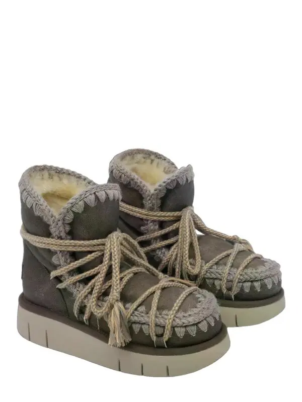 Mou Eskimo Crochet-trim Lace-up Boots - Brown