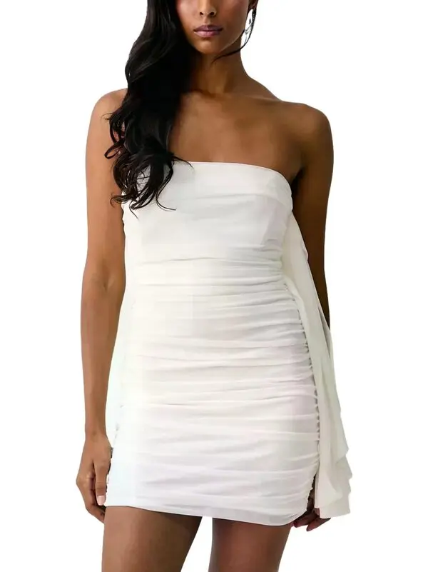 Bardot Ruched Strapless Dress - White