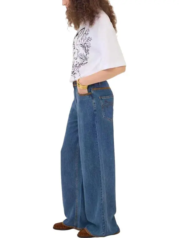 OTTOD'AME Embroidered Wide-leg Jeans - Blue