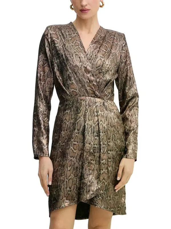 MORGAN Snake-print Wrap-style Mini Dress - Brown
