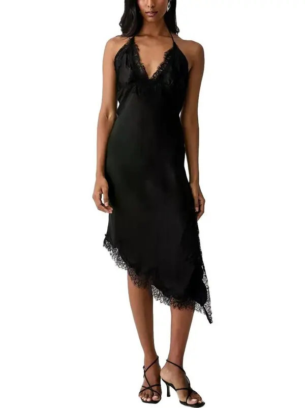 Bardot Lace-trim Asymmetric Dress - Black
