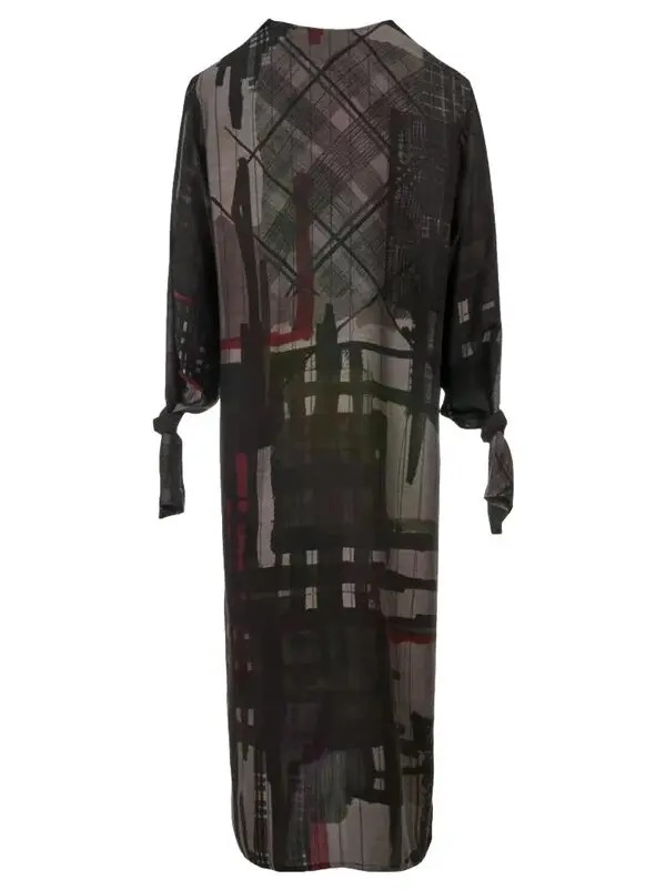 Y’s Abstract-print Tie-detail Midi Dress - Black