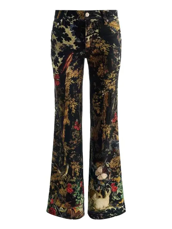 Alice + Olivia Roxie Embroidered Embellished Jeans - Black