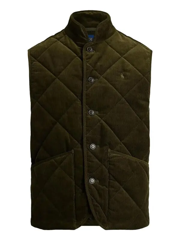 Polo Ralph Lauren Sleeveless Wale Corduroy Hurston Quilted Vest 'company Olive - Tan