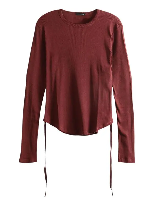 ANN DEMEULEMEESTER Dot Wrinkled Cropped Long Sleeves Top 'mahogany - Red