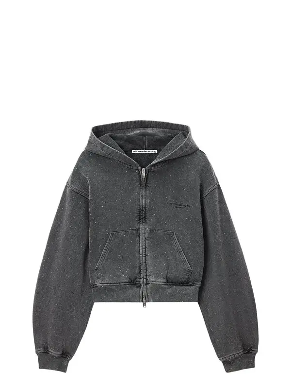 Alexander Wang Allover Hotfix Zip-up Hoodie 'washed Asphalt - Grey