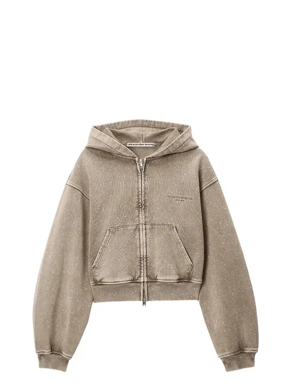Alexander Wang Allover Hotfix Zip-up Hoodie 'fallen Rock - Tan