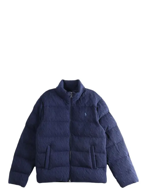 Polo Ralph Lauren Long Sleeve Quilted Cable Knit Full Zip Mockneck Sweater 'hunter Navy - Blue
