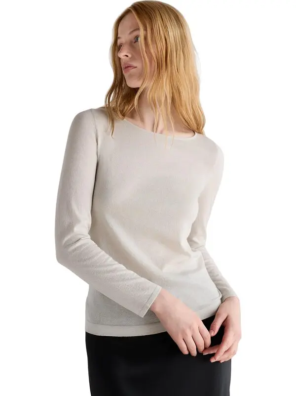 Quince Cashmere Silk Sparkle Wide Neck Sweater - Porcelain Luster
