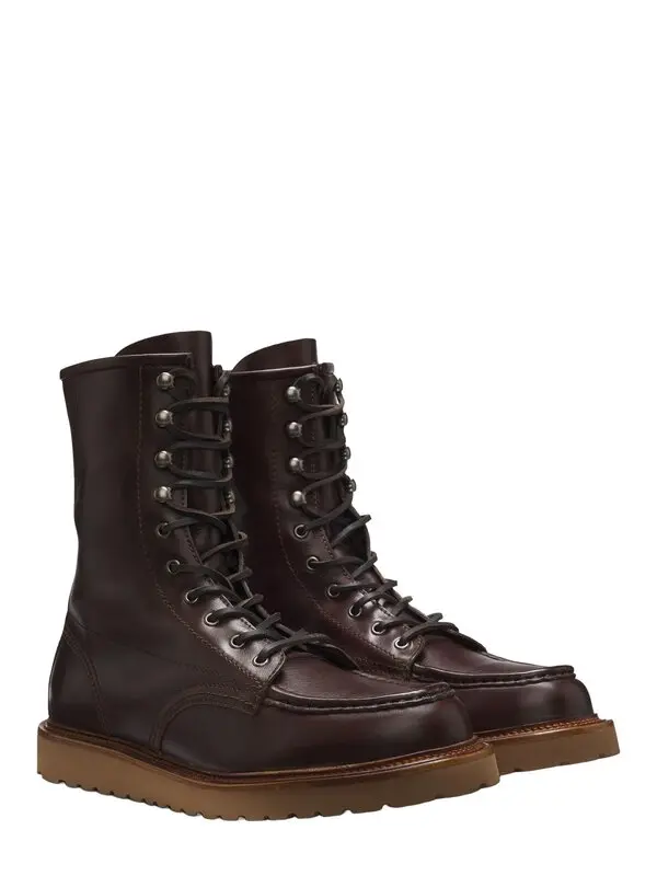BOSS By Beckham Lace-up Boots In Leather - Dark Brown