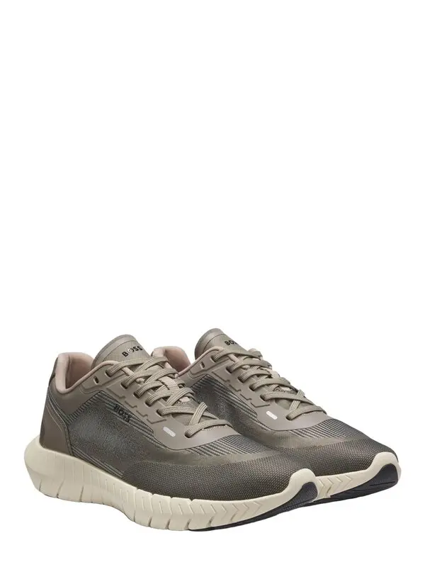 BOSS Motion Lace-up Sneakers In Woven Jacquard - Light Green