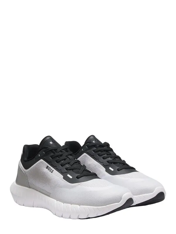 BOSS Motion Lace-up Sneakers In Woven Jacquard - White