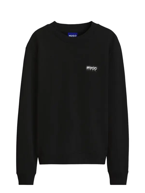 Hugo Cotton-terry Sweatshirt With Logo Artwork - Black