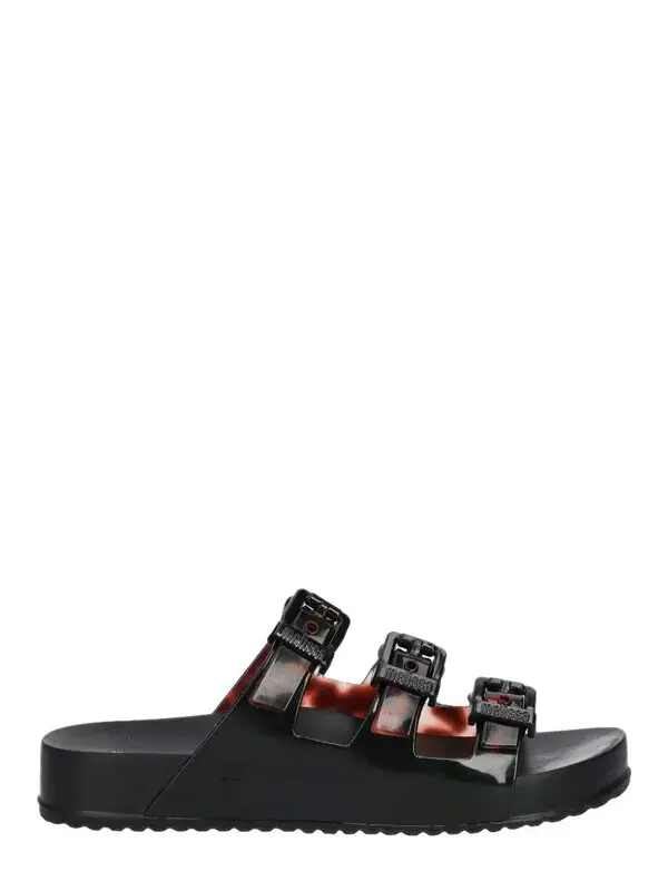 Melissa Cozy Triple Buckle-strap Slides - Black