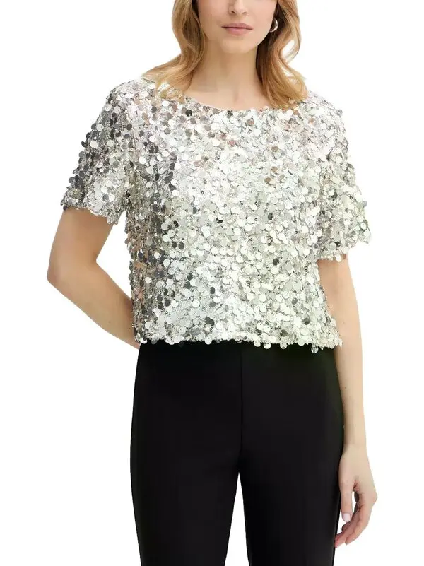 HAVEONE Sequin-embellished Short-sleeve Top - Silver