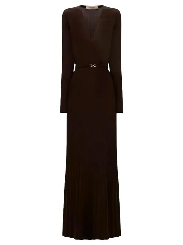 TWINSET Straight-cut Knitted Midi Dress With A Belt - Brown